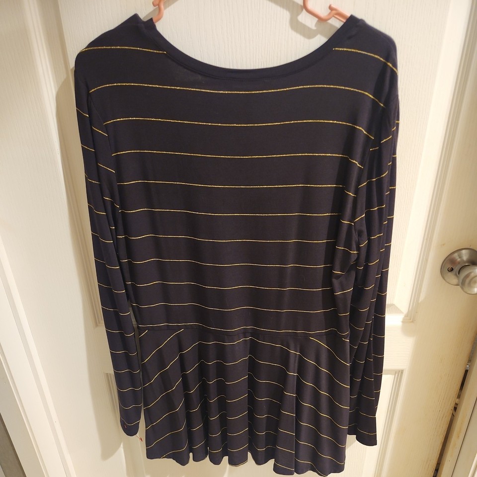 Matilda Jane Women's Peplum Tunic Top Size Large Black Gold Metallic ...