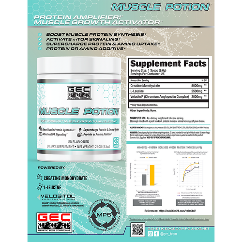 GEC Muscle Potion Post Workout Creatine Leucine Velositol 240g ...
