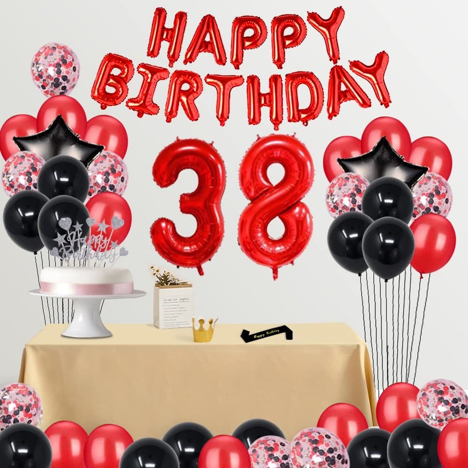 Fancy 38TH Birthday Party Decorations Supplies Red Black Later Balloons ...