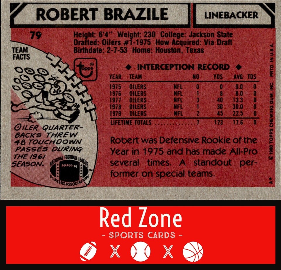 1980 Topps - #79 Robert Brazile NM/NM+ Set Break! | eBay