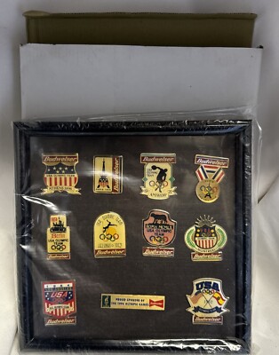 New 10 Framed Anheuser Busch Budweiser Olympic Pins 9 1/4" X 9 1/4" | eBay
