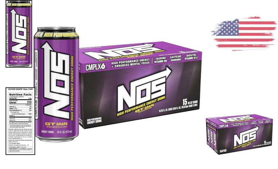 NOS GT Grape: High Performance Energy Drink. 16 Fl oz (Pack of 15) | eBay