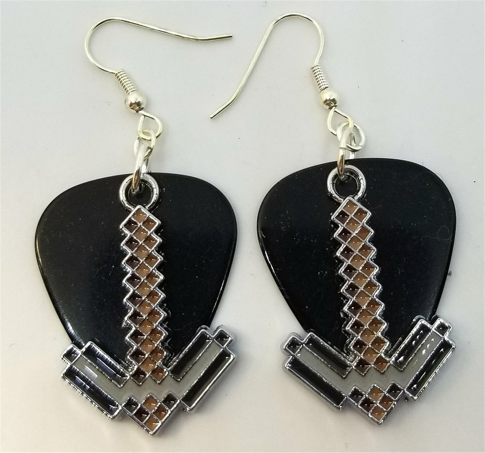 Minecraft Stone Pickaxe Charm Guitar Pick Earrings - Pick Your Color | eBay