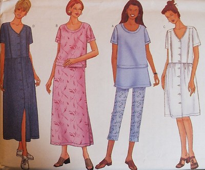 Lovely OOP BUTTERICK 6553 Overskirt/Dress/Top & Pants PATTERN 6-8-10 UC ...