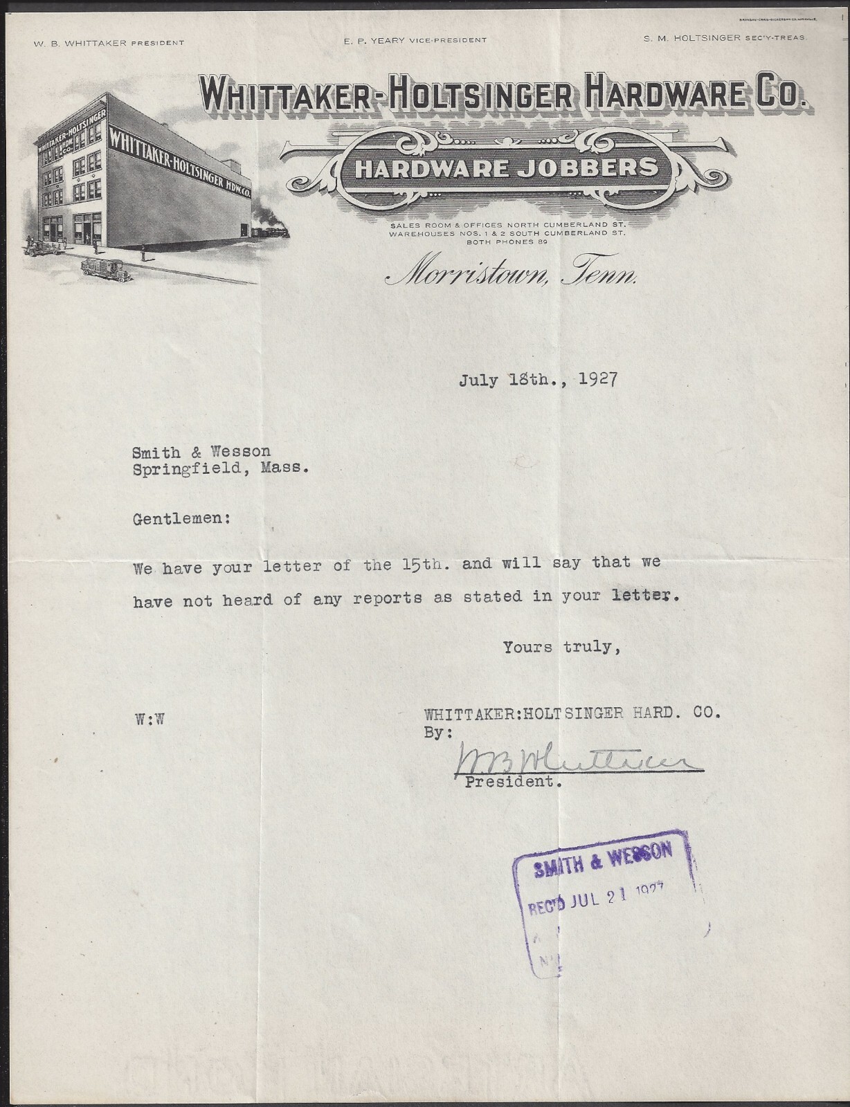 MORRISTOWN, TN ~ WHITTAKER-HOLTSINGER HARDWARE CO. ~ 1927 ILLUSTRATED ...