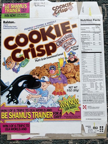 1994 Ralston Cookie Crisp cereal box - Sea World SHAMU Trainer For A ...