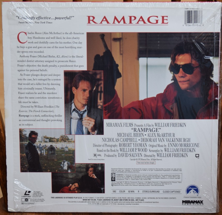 Rampage - William Friedkin Michael Biehn Alex McArthur LD (NTSC) - Not ...