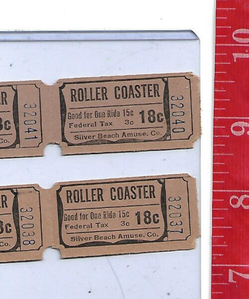 Vintage Lot 18c ride Tickets ROLLER COASTER Silver Beach Park Michigan ...