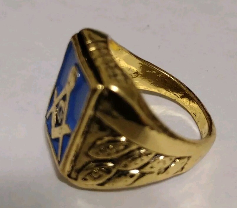 Gold Masonic Ring Classic Style (SIZE 10) Freemason Shield Master Mason ...