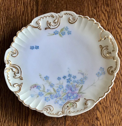 126 Yr. Old Hand-Painted Plate Forget-Me-Nots Gold Trim Limoges France ...