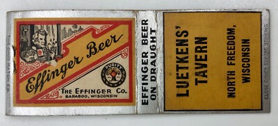 VINTAGE 1930's MATCHBOOK LUETKEN'S TAVERN EFFINGER BEER NORTH FREEDOM ...