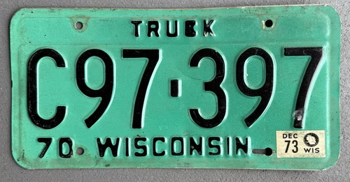 Vintage 70 WI License Plate 1970 Wisconsin Lic Green Black 73 Tag 1973 ...