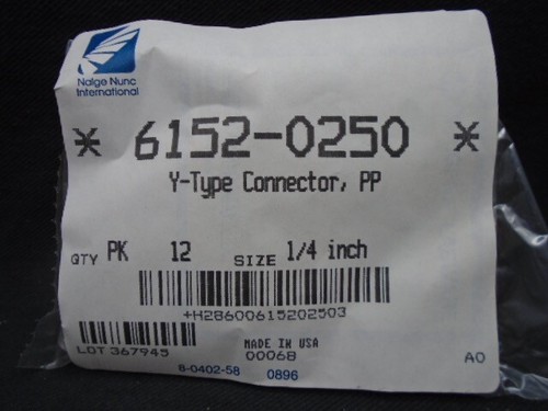 NALGENE Polypropylene Y-Type Tubing Connector 1/4” ID 6152-0250 12/Pack ...