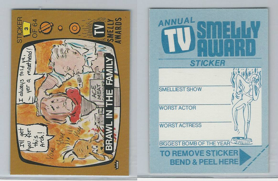 1980 Fleer, TV Smelly Awards Sticker, #3 Brawl in the Family | eBay