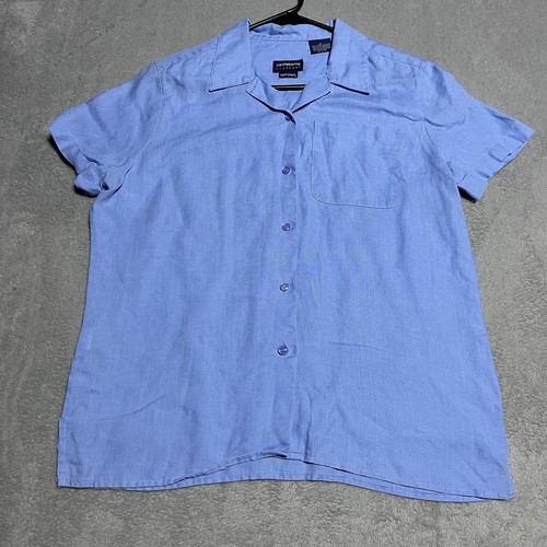 Liz Claiborne Liz Sport Top Womens Medium Blue Irish Linen Beach Button ...