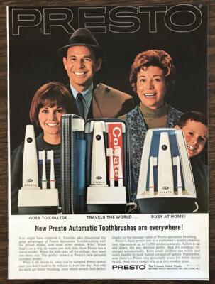 1965 Presto Automatic Toothbrushes Print Ad Family College Travel Home ...