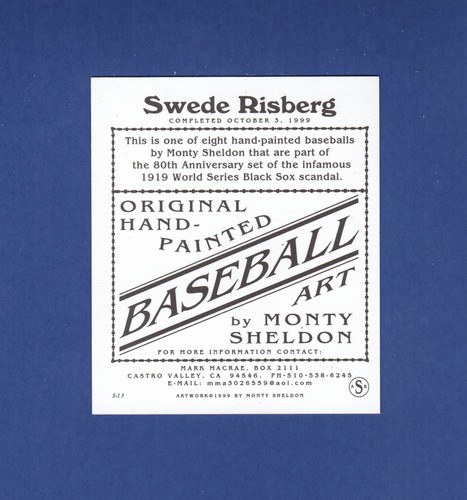 SWEDE RISBERG, White/Black Sox~Sheldon Baseball Art ARTBALL|Ad ...