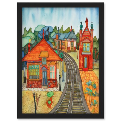 Rural Train Station Modern Folk Art Framed Wall Art Picture Print A4 ...