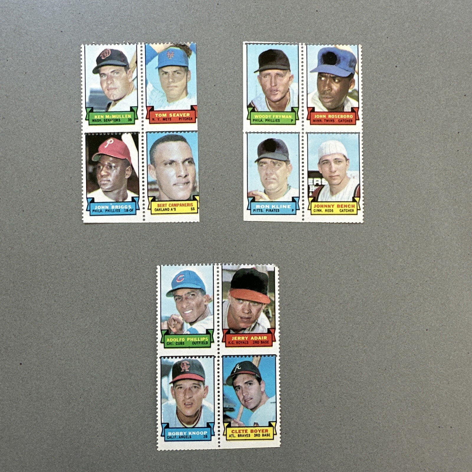 Vintage 1969 Topps Baseball 12 Stamps 3 Sheets Johnny Bench, Tom Seaver ...