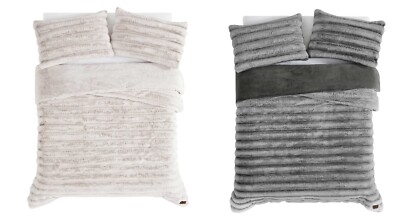 Frye 4" Jacquard Channel Luxury Faux Fur Comforter 3 Piece Queen Set ...