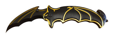 Batman Knife BAT FACE!! Spring Assisted Opening Folding Blade BLACK w ...
