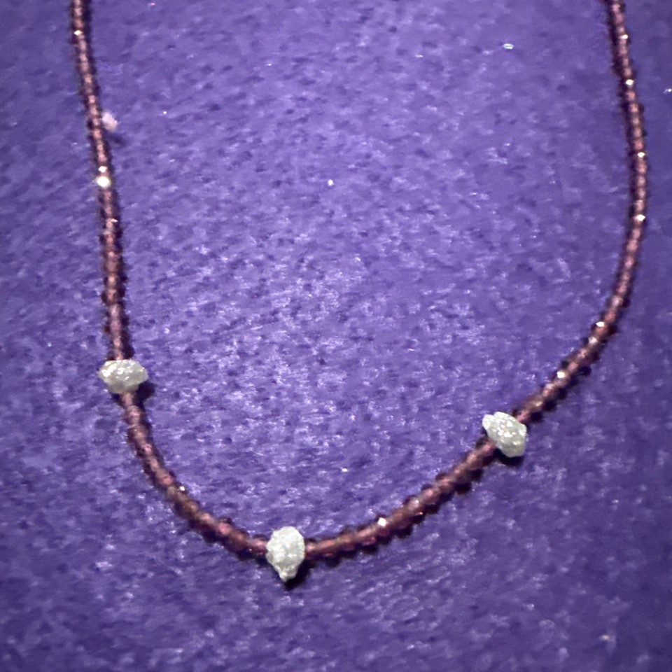 Raspberry Color Rhodolite With Rough Diamond Sterling Silver Necklace ...