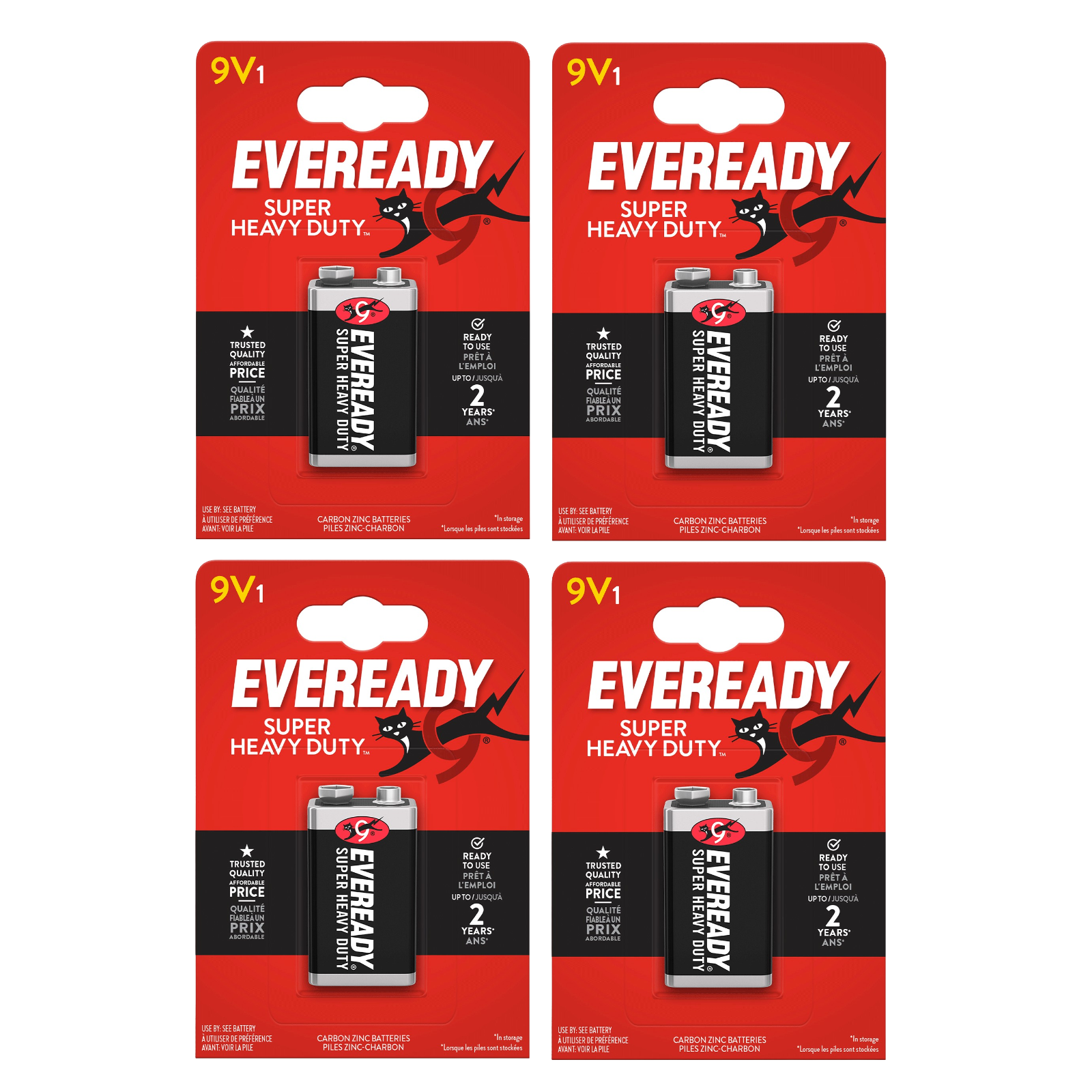 Eveready Super Heavy Duty 9V Zinc Batteries 4 Pack for Smoke Alarms ...