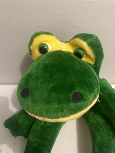 VINTAGE Broadway Toy Huge Frog Sitting Green Yellow 28" Plush Stuffed ...