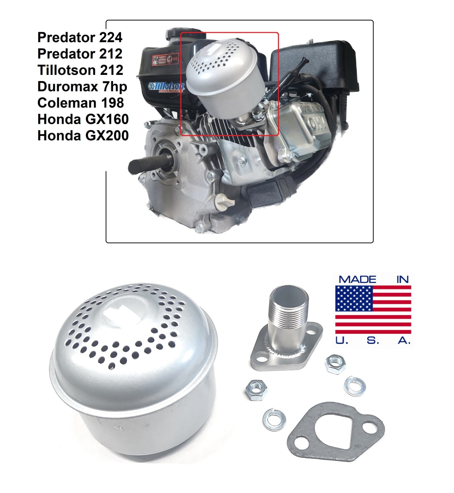Exhaust adapter 3/4 NPT/ Muffler For Predator 212, Honda 160/200 ...