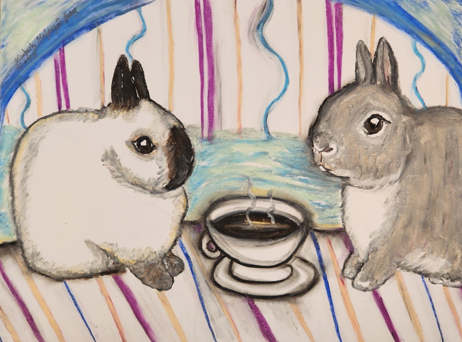 Netherland Dwarf with Coffee 4x6 Mini Print of Painting Rabbit Art ...