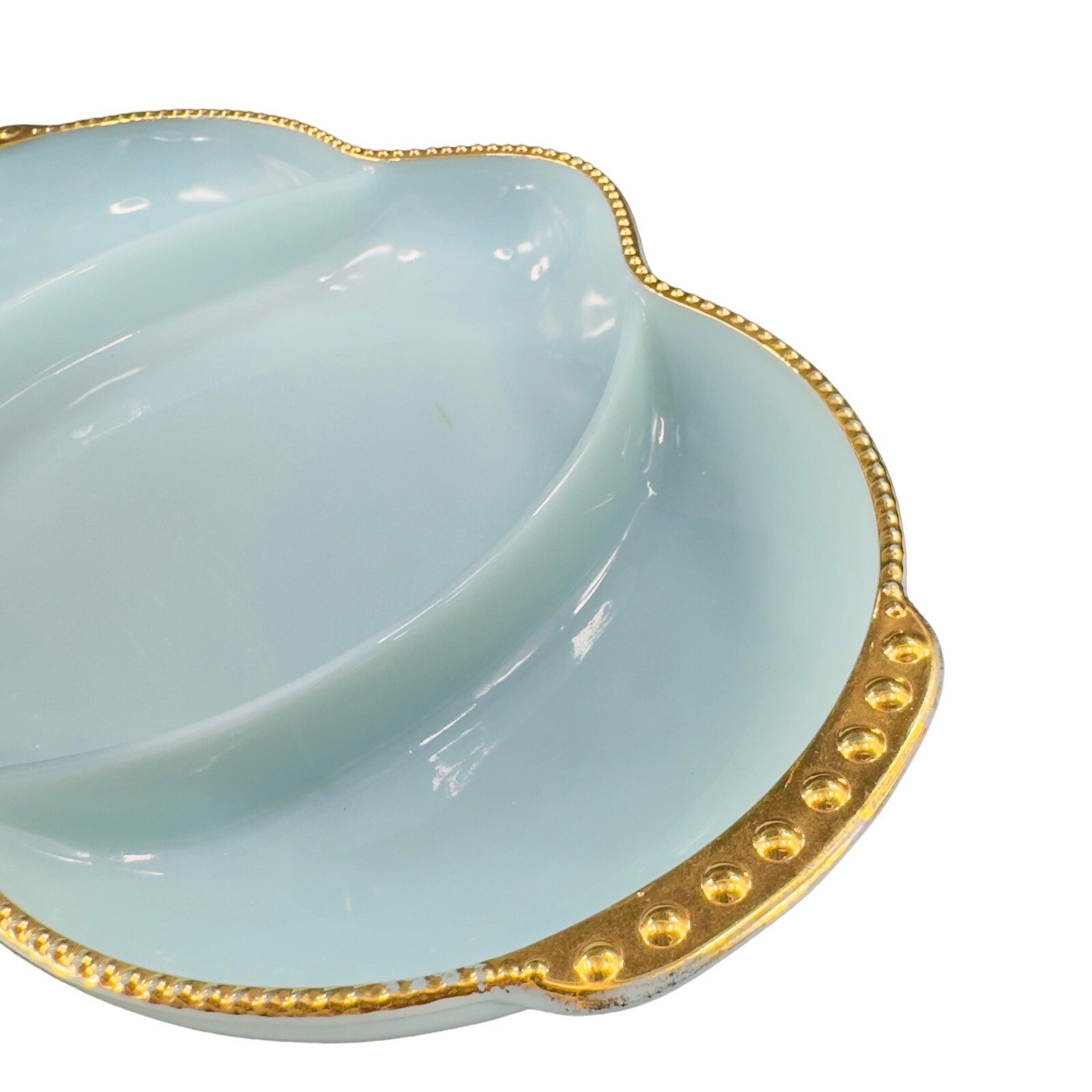 Fire King Atomic Turquoise Blue Gold Beaded Divided Relish Tray Glass ...