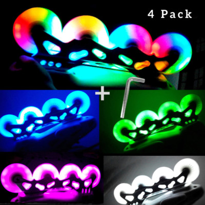 4-Pack Inline Skate Wheels LED Light Up w Bearing, Wrench 62/64/68/70 ...