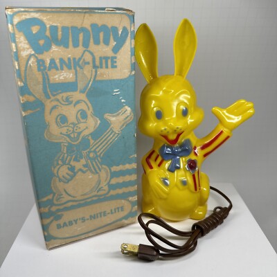 Vintage 1950s Harett Gilmar Hard Plastic Bunny Bank with Box Light ...