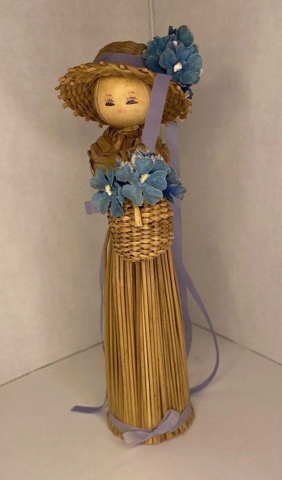 Rush Doll Straw Doll Union Made in Korea Wooden Head and Base | eBay