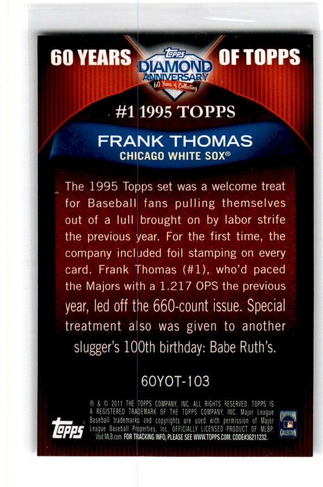 2011 Topps 60 Years of Topps Frank Thomas 60YOT-103 Chicago White Sox ...