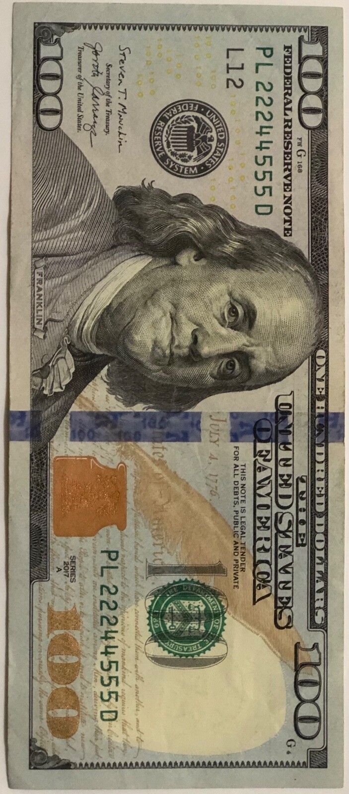 100$ Bill series (2017-A) Rare "Quad double"Fancy Serial Number 4 Pairs ...