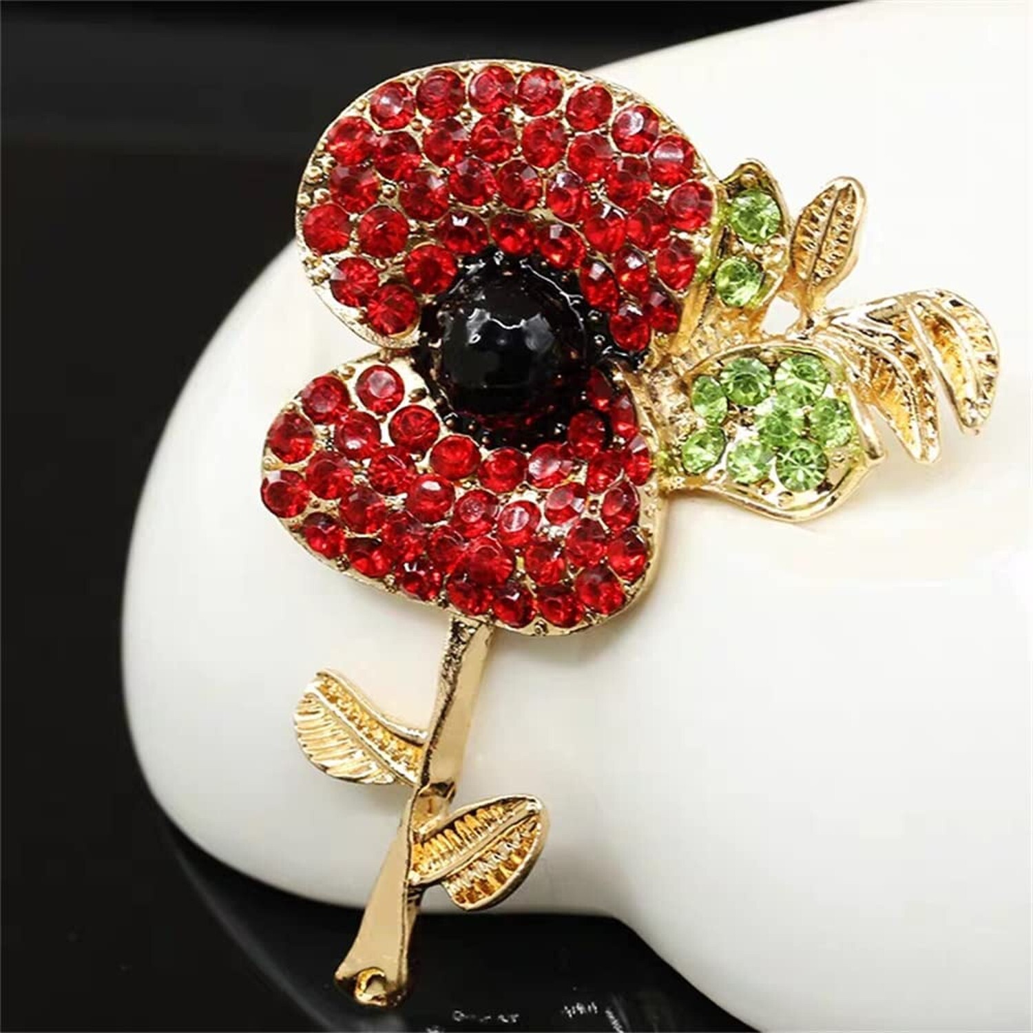 Rhinestone Poppy Flower Brooch Pin for Women Gold Plated Fashion Red ...