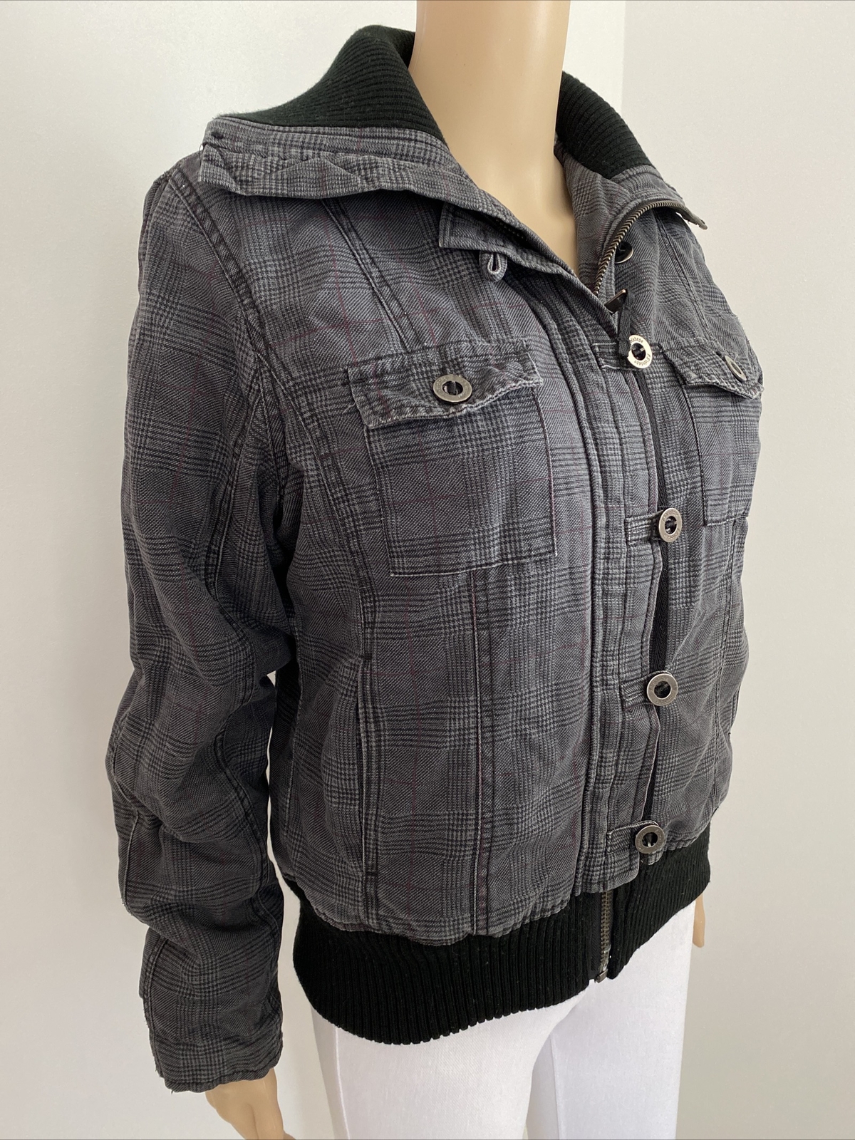 Fishbone Small Washed Black Check Cotton Jacket Fleec… - Gem