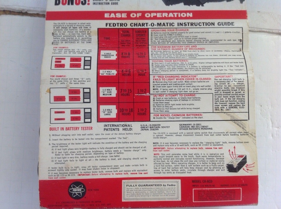 1965 FEDTRO Deluxe Battery Charger In Original Display | eBay