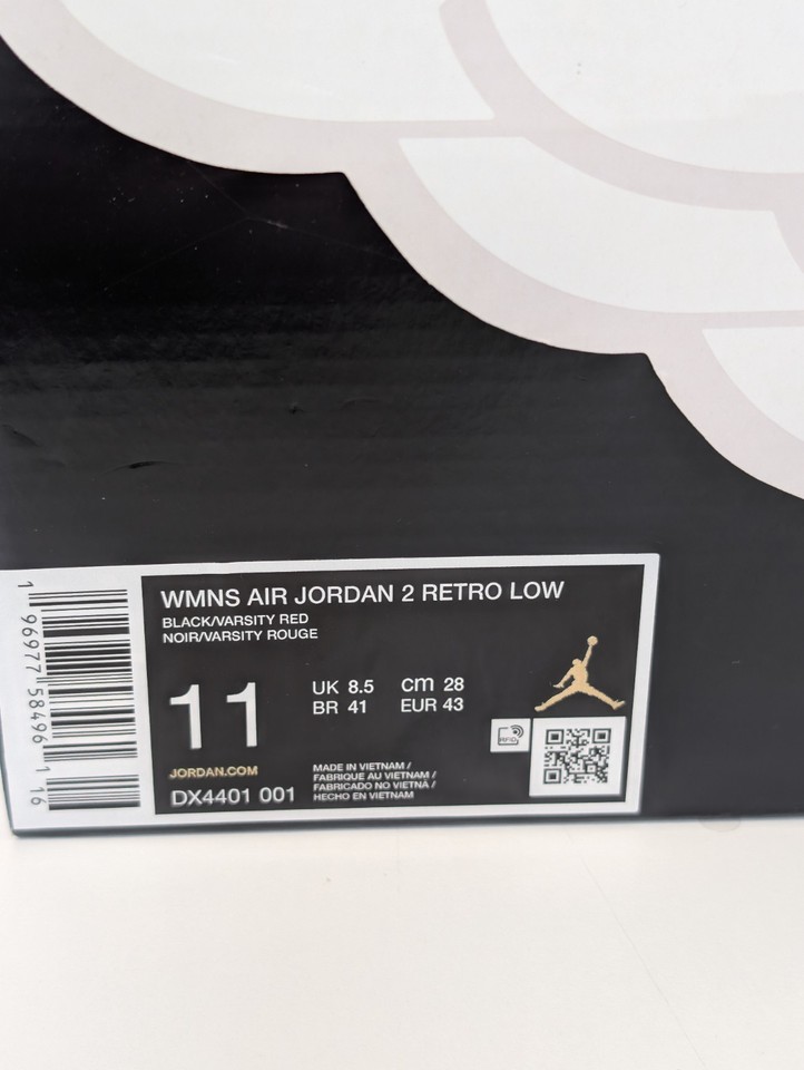 Air Jordan 2 Retro Low Trainers - Size UK 8.5 EU 43 Black Varsity Red ...