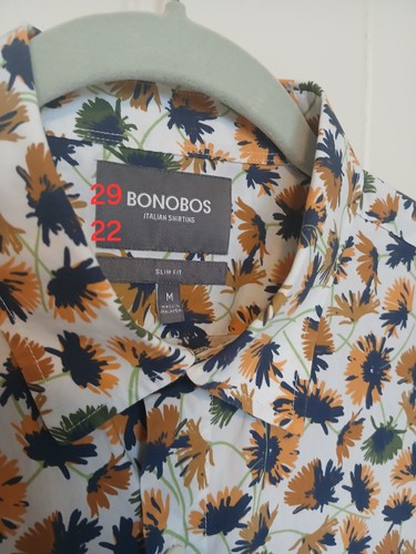 BONOBOS Slim Fit Floral Short Sleeve Button Up Shirt Mens M Blue Yellow ...