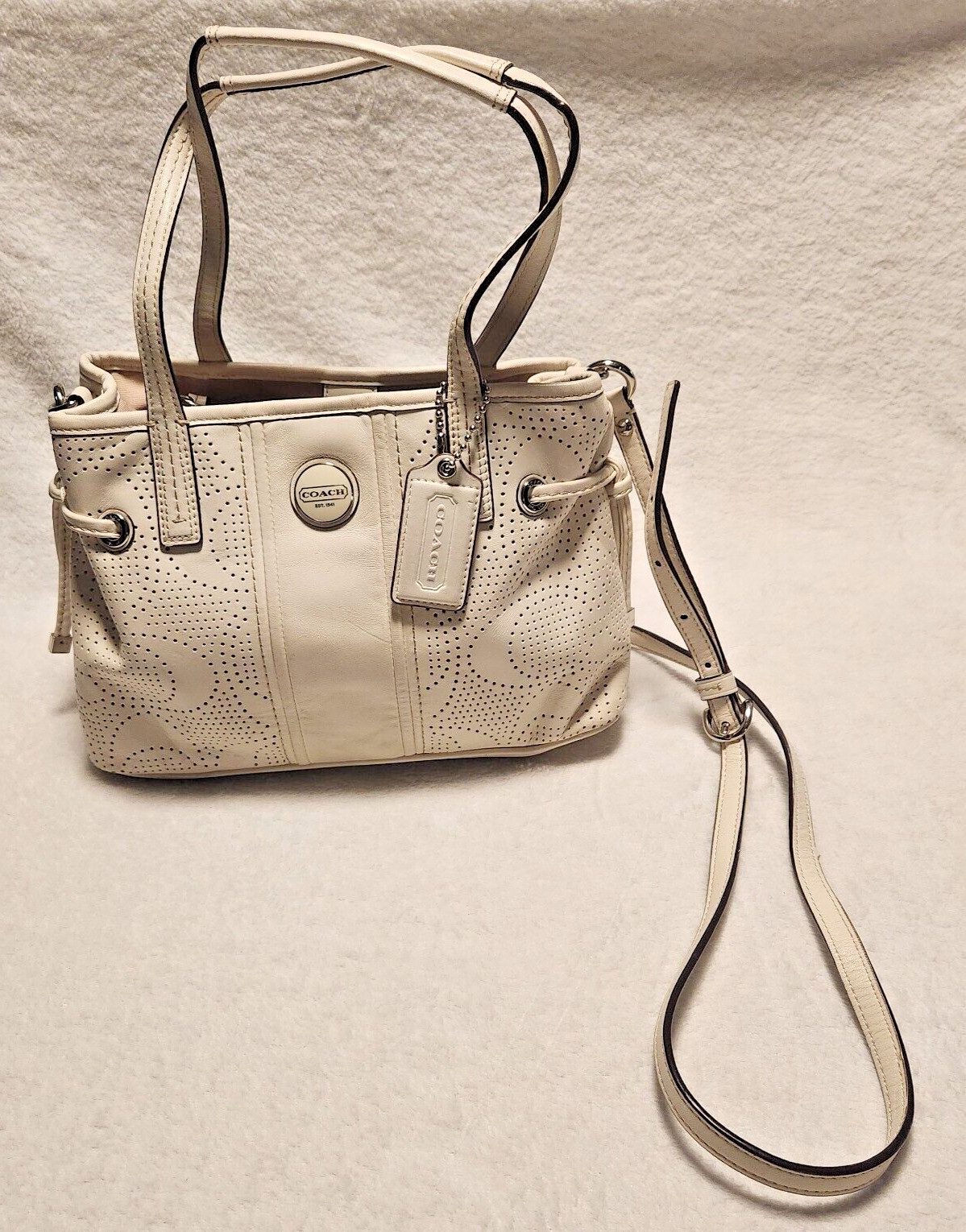 Coach Ivory Leather Perforated "C" Logo Hand Shoulder… - Gem