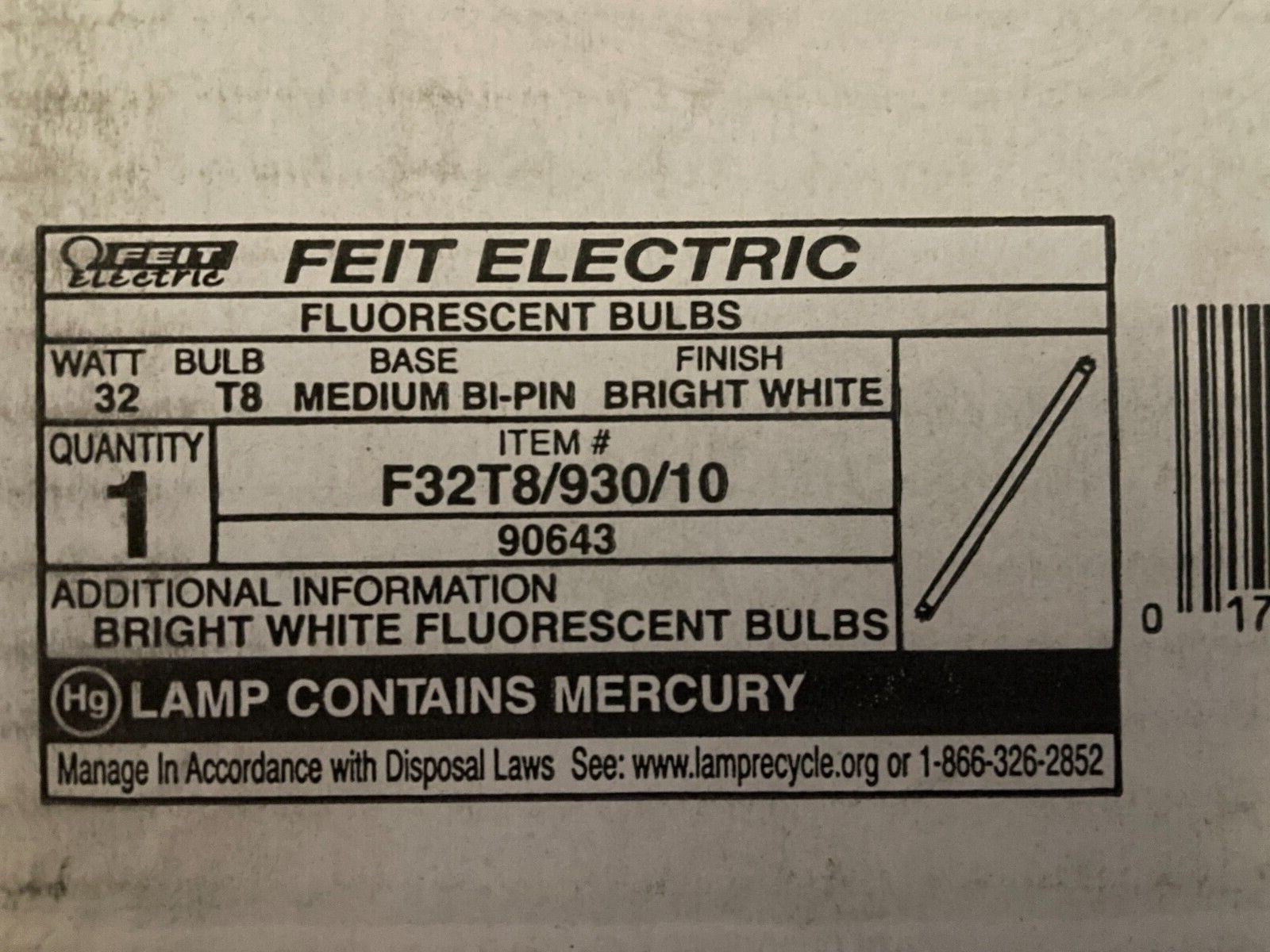 Feit Electric T8 Fluorescent Bulbs 4 Foot 32 Watt (10-Pack) (F32T8/930/ ...