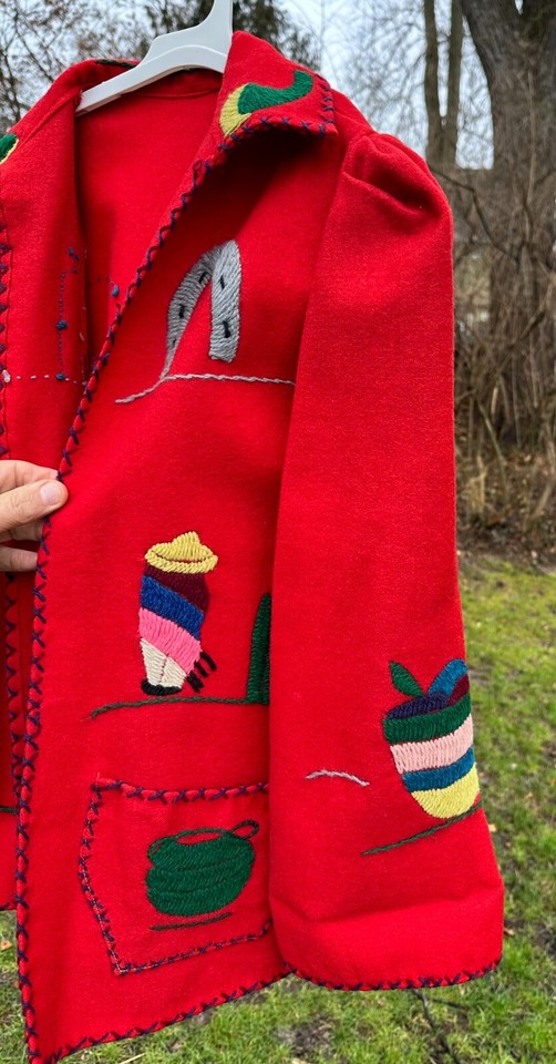 Vintage Mexican Embroidered Souvenir Open Blazer Jacket 1950s Red Wool ...