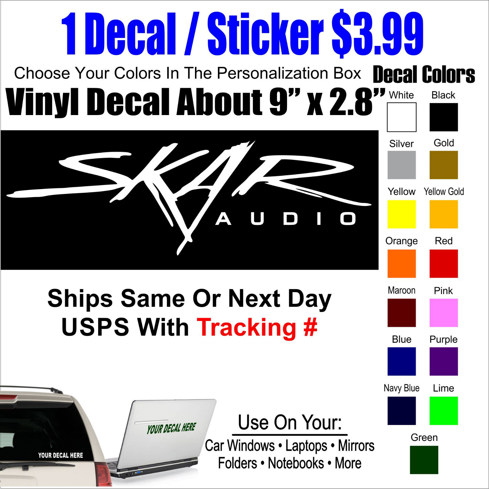 Skar Audio Car Audio Vinyl Decal Sticker For Car Window Sub Box Bumper ...