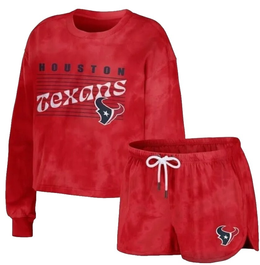 Houston Texans Tie-Dye 2 Piece Set Long Sleeve Crop Top & Shorts Size ...
