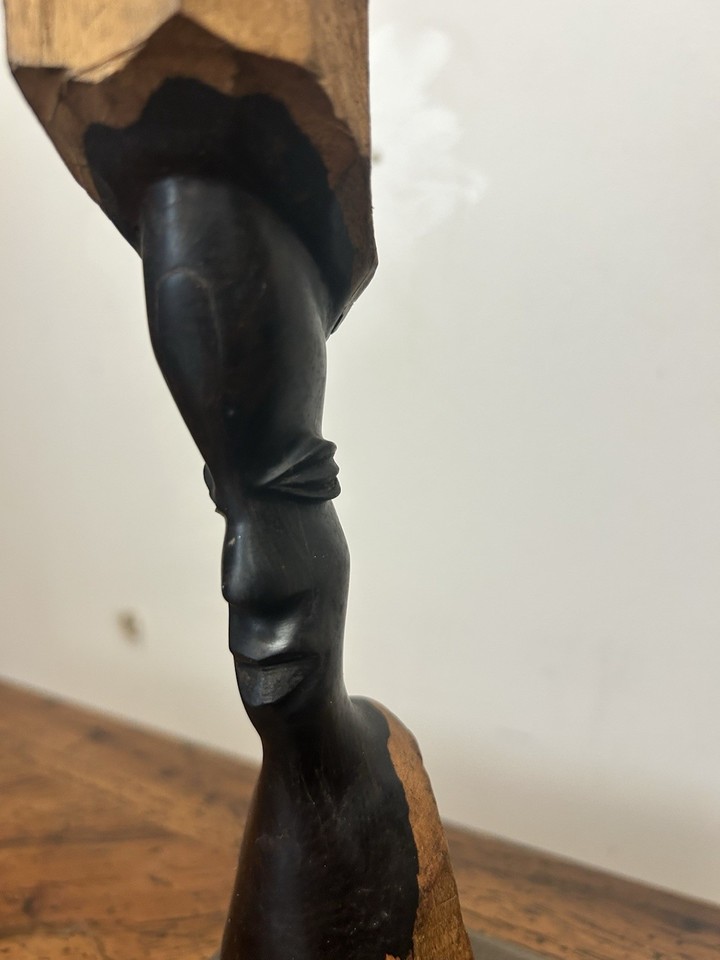 Vintage African Tribe Hand Carved Statue 19" Wood Hands Face Beautiful ...