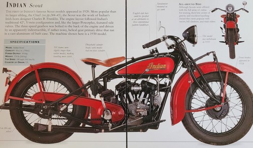 Indian Motorcycle Scout Bike Picture Out of Print Spec Sheet Decor Art ...