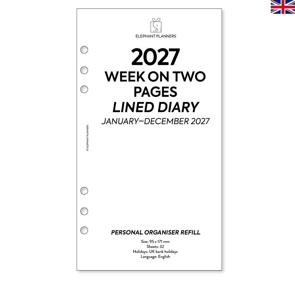 2027 Week on two pages lined diary refill insert | fits Filofax ...