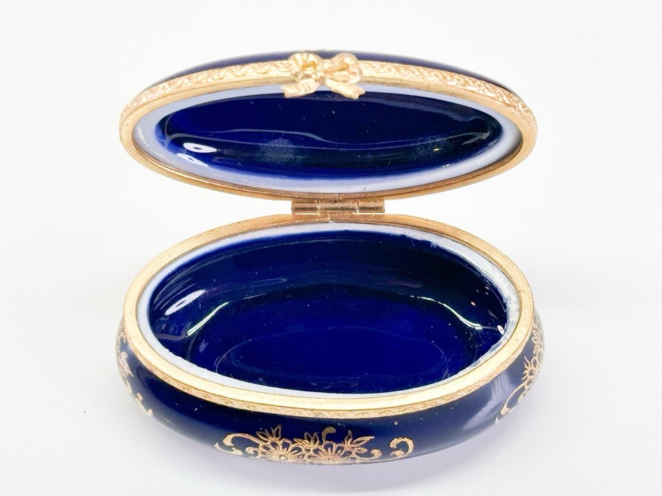 Cobalt Limoges France Pill Trinket Box Victorian Lovers Vintage Blue | eBay